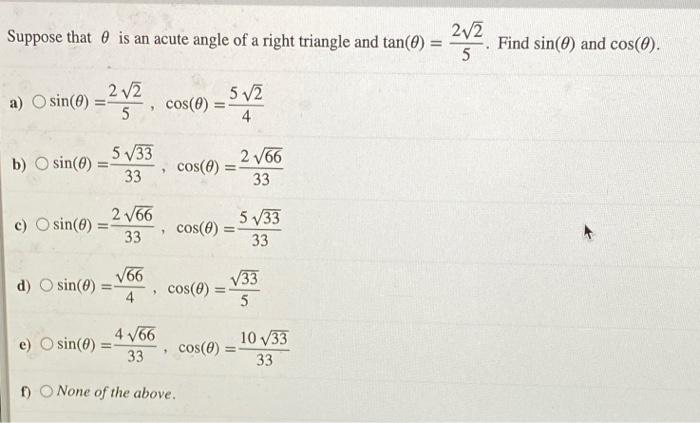 Solved Suppose that θ is an acute angle of a right triangle | Chegg.com