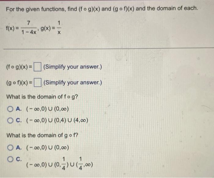 Solved For the given functions, find (f∘g)(x) and (g∘f)(x) | Chegg.com