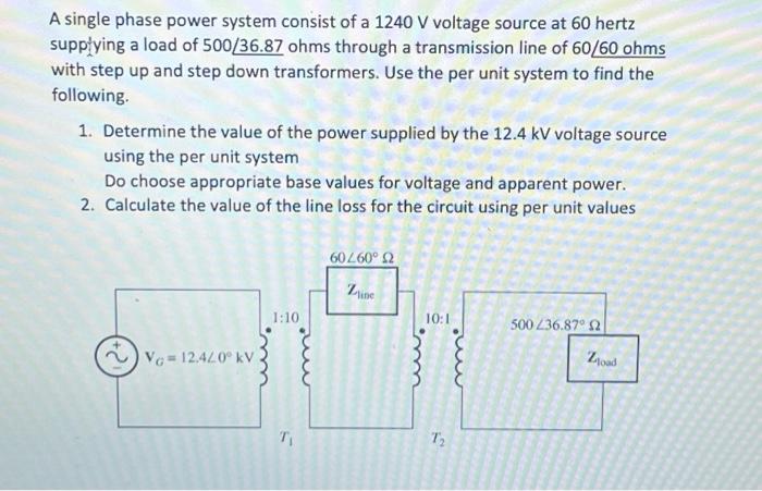 Solved A single phase power system consist of a 1240 V | Chegg.com
