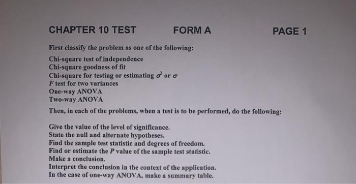 Solved CHAPTER 10 TEST FORMA PAGE 1 First classify the | Chegg.com