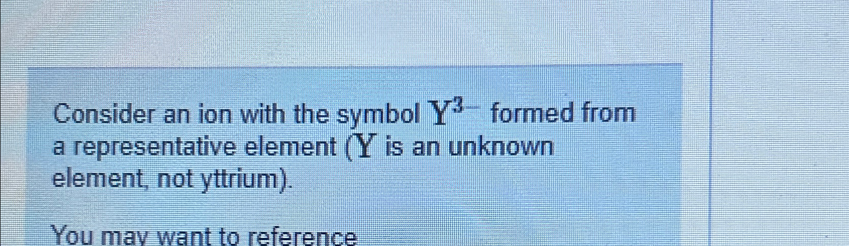Solved Consider an ion with the symbol Y3- ﻿formed from a | Chegg.com