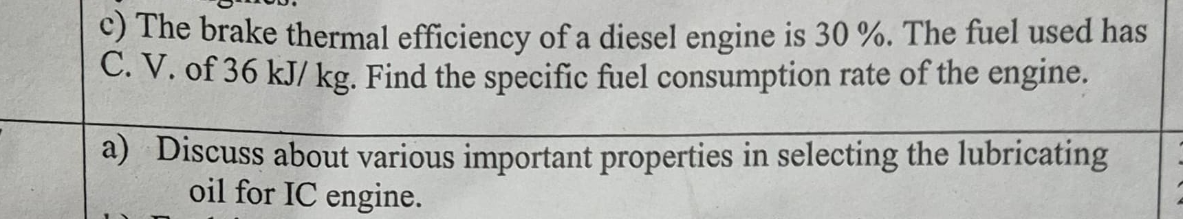 Solved c) ﻿The brake thermal efficiency of a diesel engine | Chegg.com