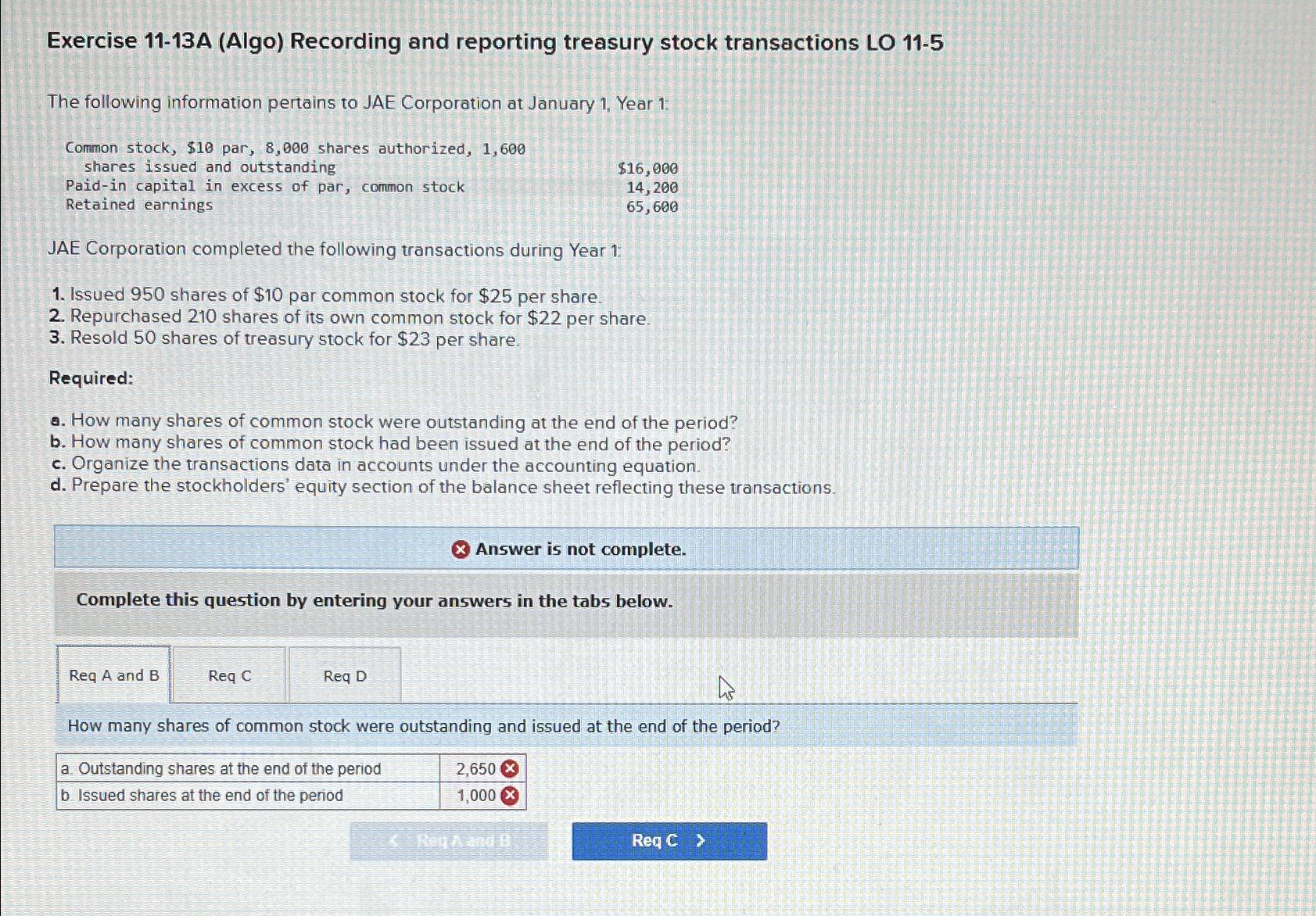 Solved Exercise 11-13A (Algo) ﻿Recording and reporting | Chegg.com