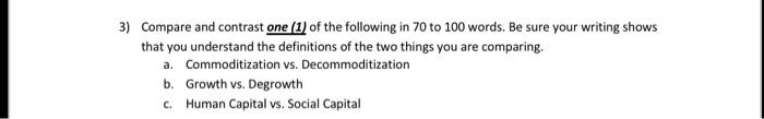 Solved 3) Compare and contrast one (1) of the following in | Chegg.com