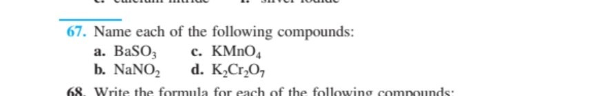 Solved 67. Name each of the following compounds: a. Baso, c. | Chegg.com