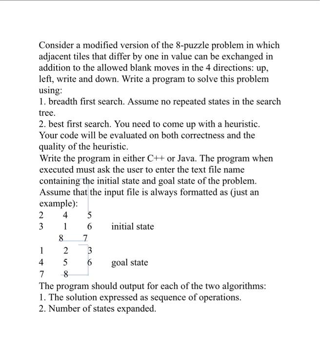 Solved Consider a modified version of the 8-puzzle problem | Chegg.com
