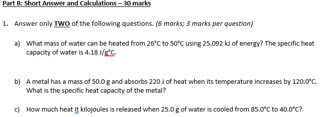 Solved Part B: Short Answer and Calculations - 30 | Chegg.com