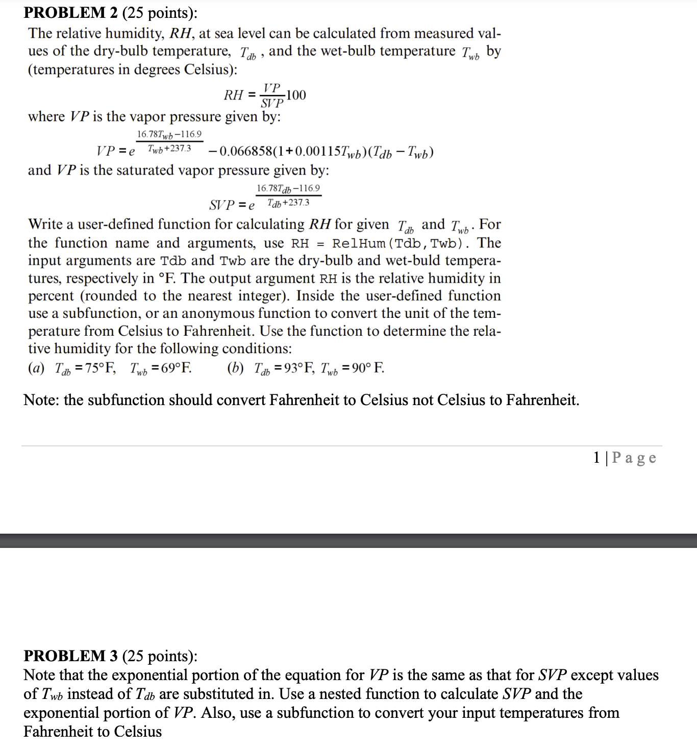 Solved PROBLEM 2 (25 ﻿points):The relative humidity, RH, at | Chegg.com