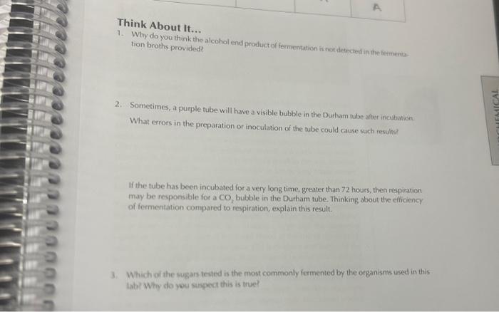Solved Think About It... 1. Why do you think the alcohol end | Chegg.com