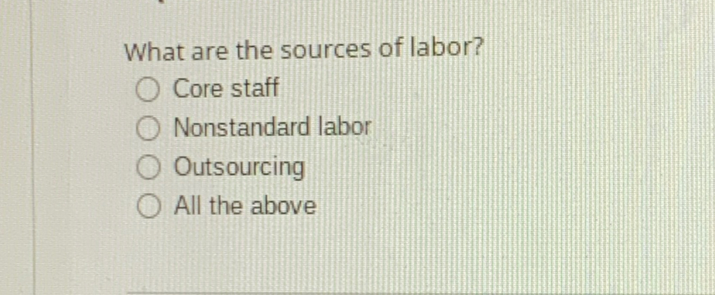 Solved What are the sources of labor?Core staffNonstandard | Chegg.com
