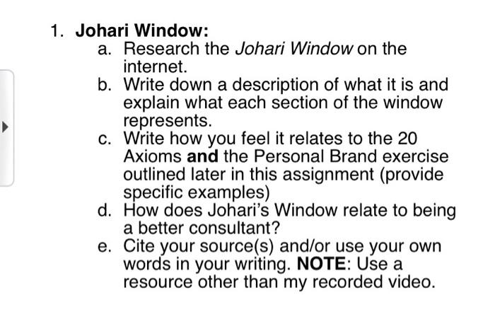 Solved 1. Johari Window: a. Research the Johari Window on | Chegg.com