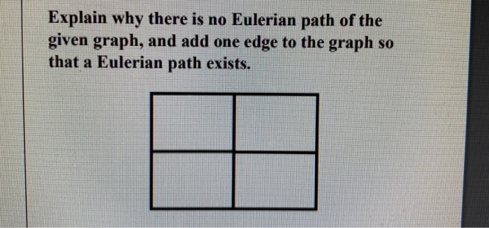 Solved Explain why there is no Eulerian path of the given | Chegg.com