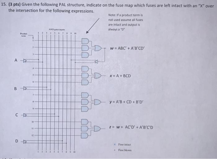 Solved 15. (3 pts) Given the following PAL structure, | Chegg.com