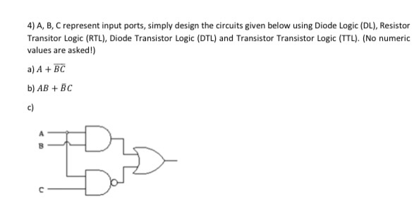 Solved 4) A, B, C represent input ports, simply design the | Chegg.com