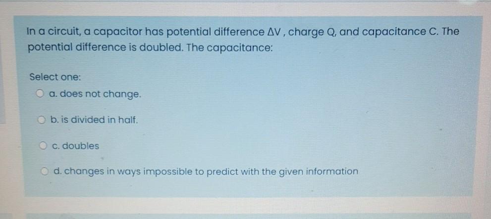 Solved In a circuit, a capacitor has potential difference | Chegg.com