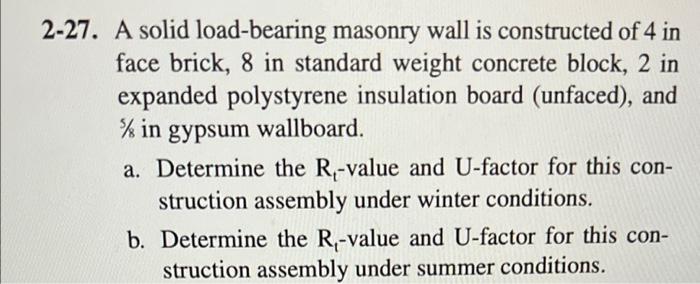Solved 2-27. A solid load-bearing masonry wall is | Chegg.com