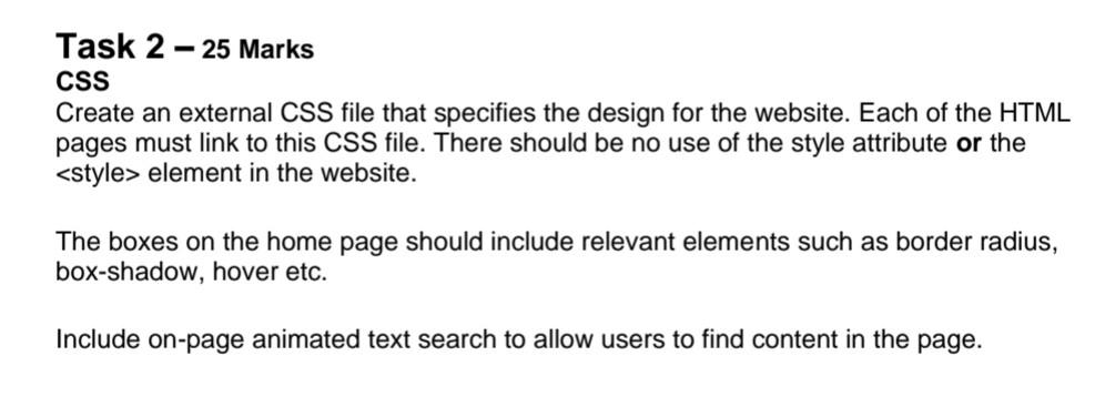 Solved - Task 2 - 25 Marks CSS Create an external CSS file | Chegg.com