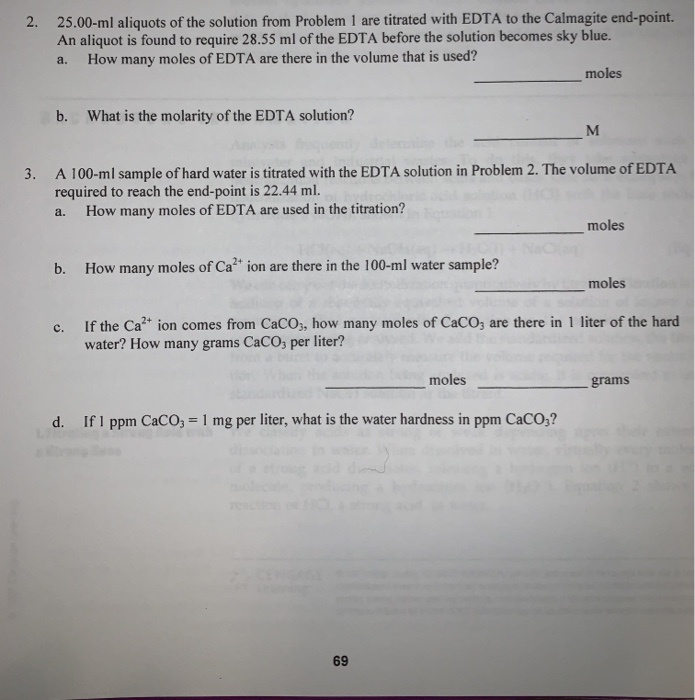 Solved 2. 25.00-ml aliquots of the solution from Problem 1 | Chegg.com