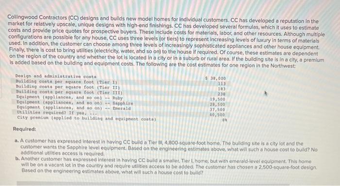 Solved Collingwood Contractors (CC) designs and builds new | Chegg.com