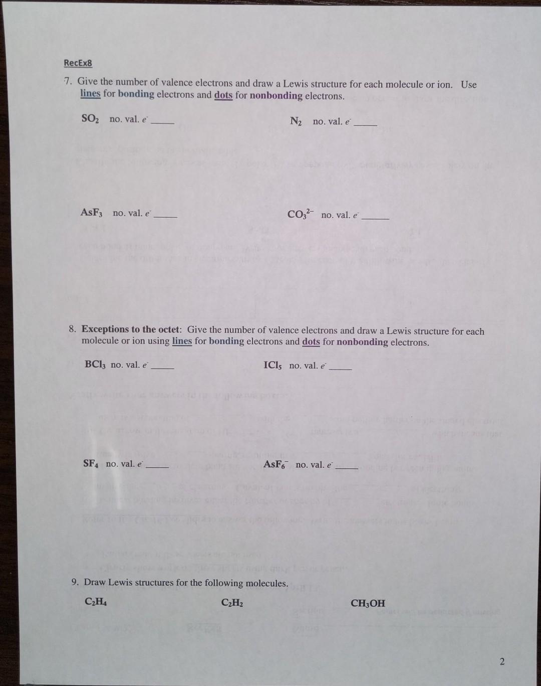 Solved RecEx8 7. Give the number of valence electrons and | Chegg.com