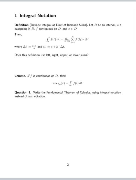 Solved 1 Integral Notation Definition (Definite Integral as | Chegg.com