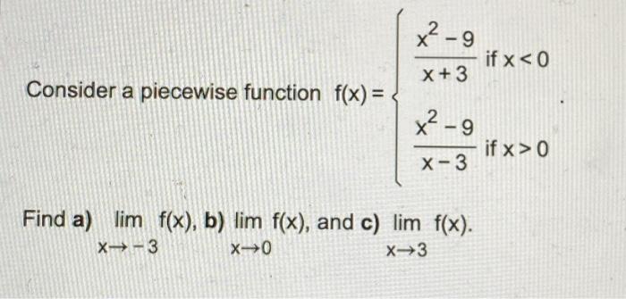 Consider a piecewise function f(x) = x2²-9 x + 3 x²-9 | Chegg.com