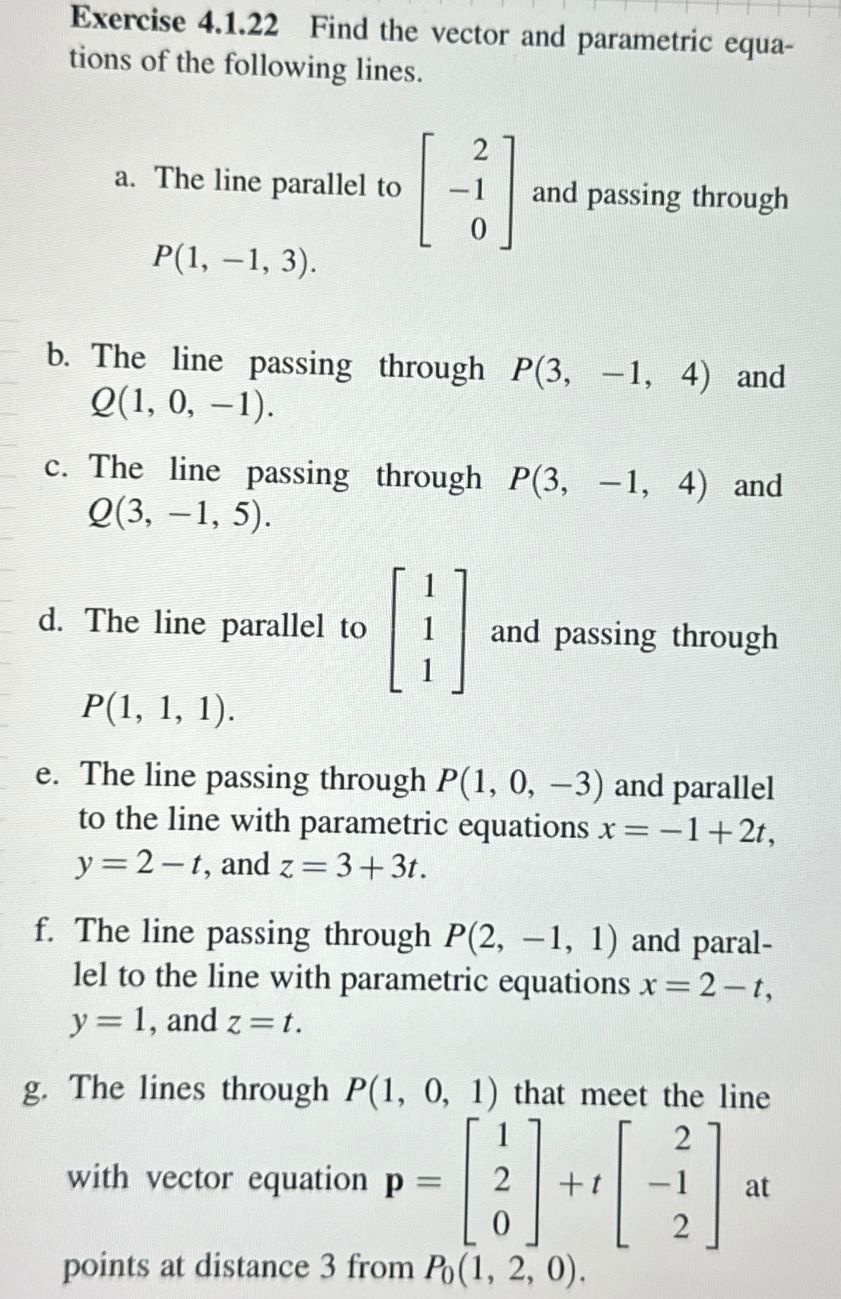 Solved Exercise 4.1.22 ﻿Find the vector and parametric | Chegg.com