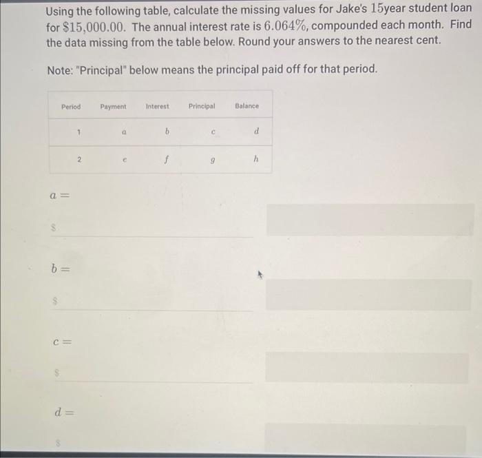 Solved Using the following table, calculate the missing | Chegg.com