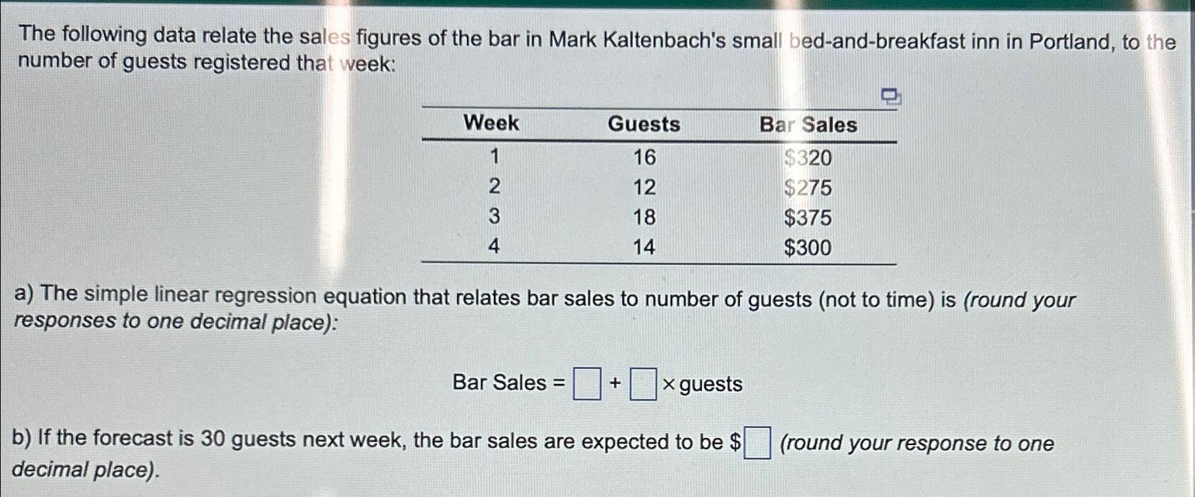 Solved The following data relate the sales figures of the | Chegg.com