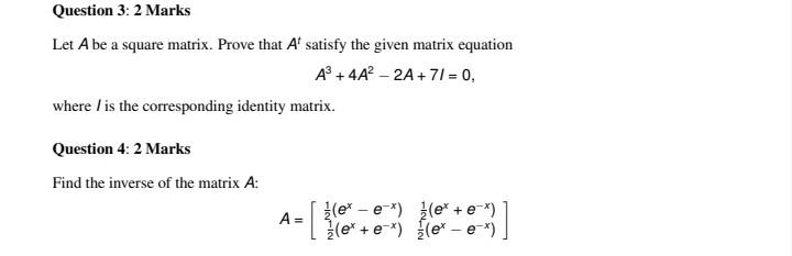 Solved Question 3: 2 Marks Let A be a square matrix. Prove | Chegg.com