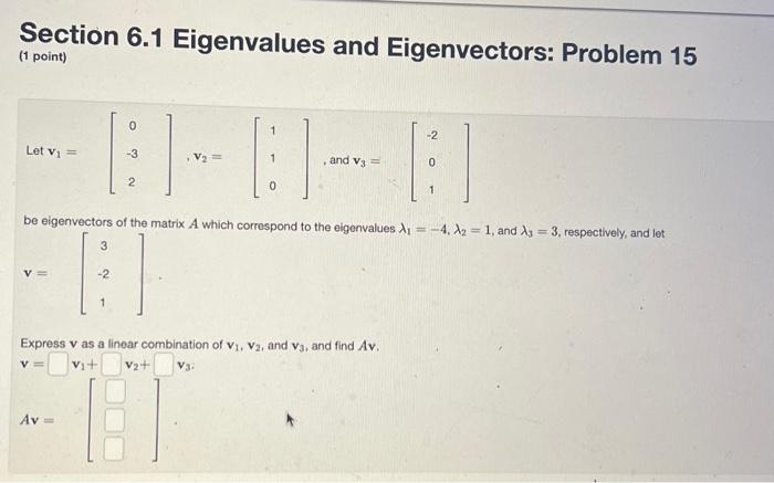 Solved Section 6.1 Eigenvalues and Eigenvectors: Problem 15 | Chegg.com