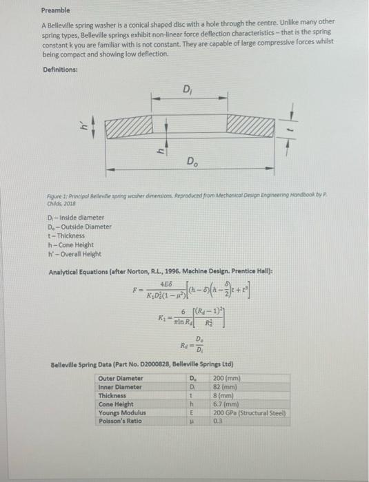 Preamble A Belleville spring washer is a conical | Chegg.com