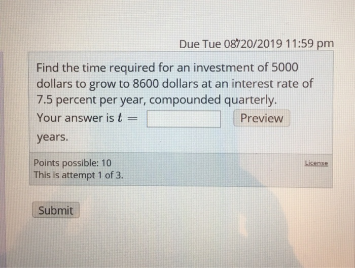 Solved Due Tue 08720/2019 11:59 pm Find the time required | Chegg.com Solved Due Tue 08720/2019 11:59 pm Find the time required | Chegg.com