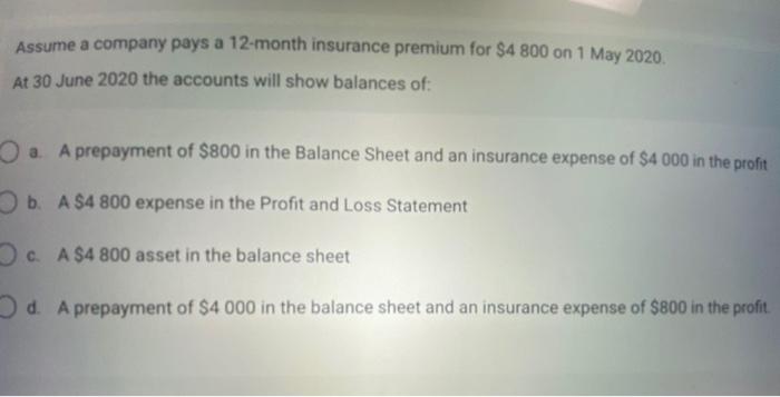 Solved Assume a company pays a 12-month insurance premium | Chegg.com