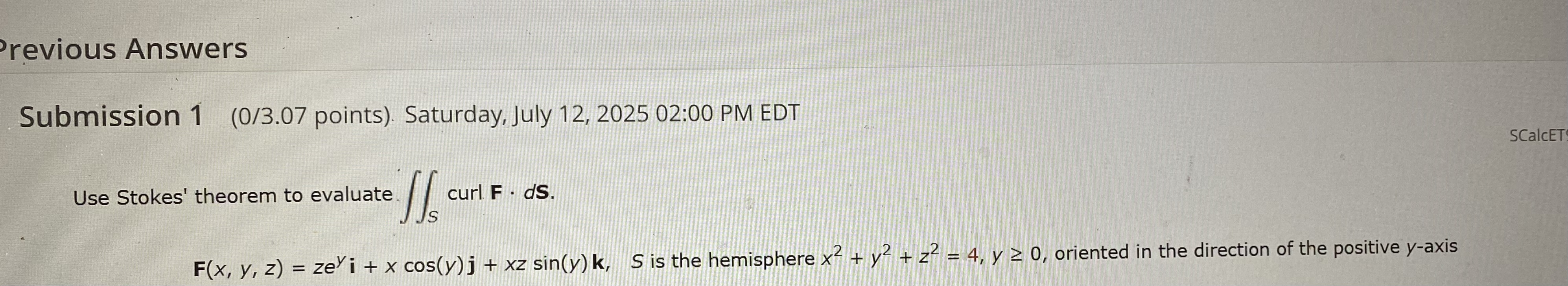 Solved revious AnswersSubmission 1 (03.07 ﻿points). | Chegg.com
