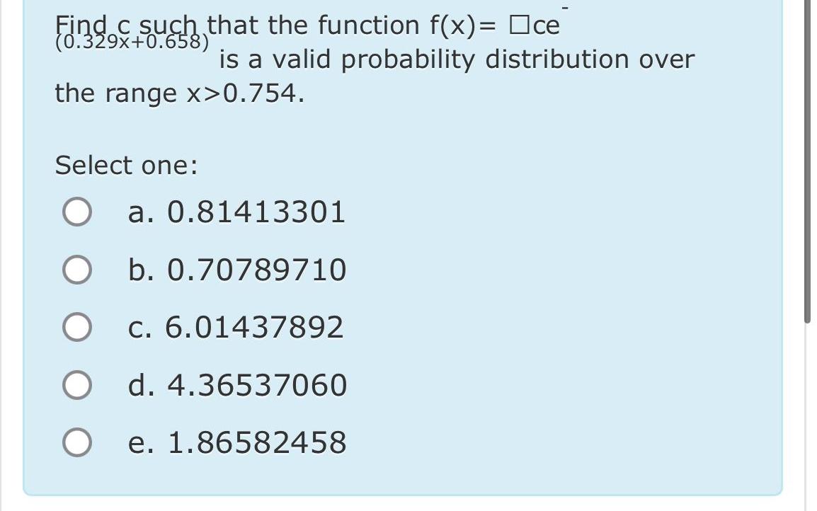 Find c ﻿such that the function | Chegg.com