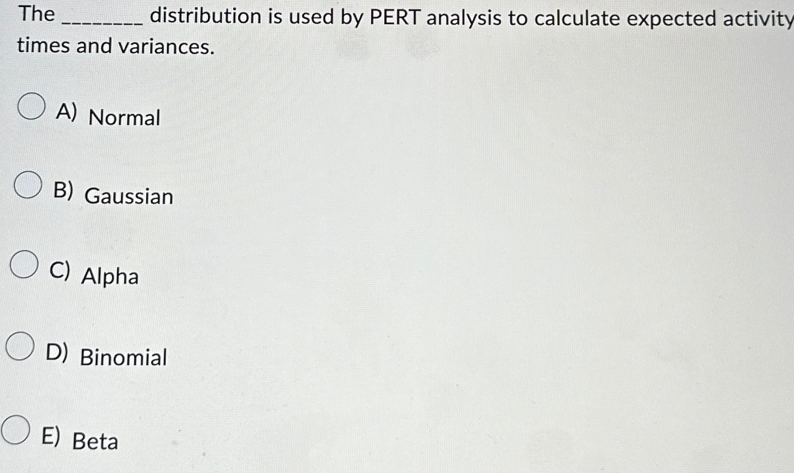Solved The distribution is used by PERT analysis to | Chegg.com