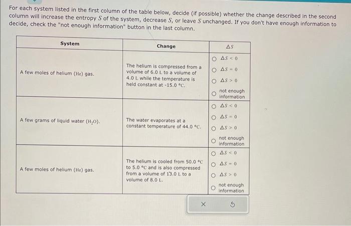 Solved For each system listed in the first column of the | Chegg.com