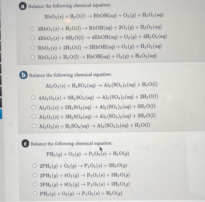 Solved a Balance the following chemical equation: RbO2(8) + | Chegg.com