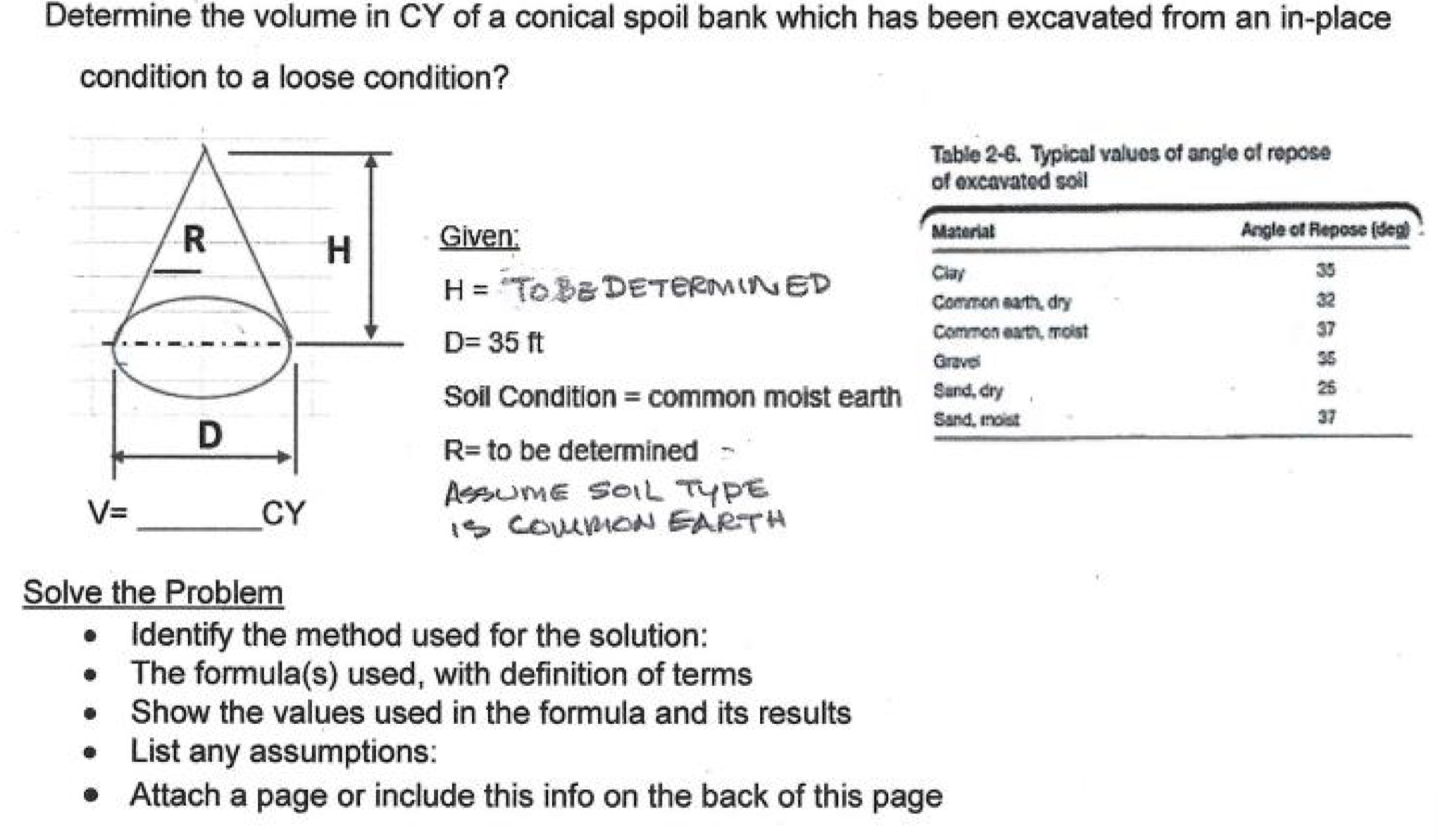 Solved Determine the volume in CY ﻿of a conical spoil bank | Chegg.com