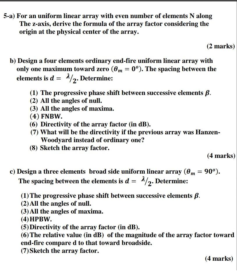 5-a) For an uniform linear array with even number of | Chegg.com