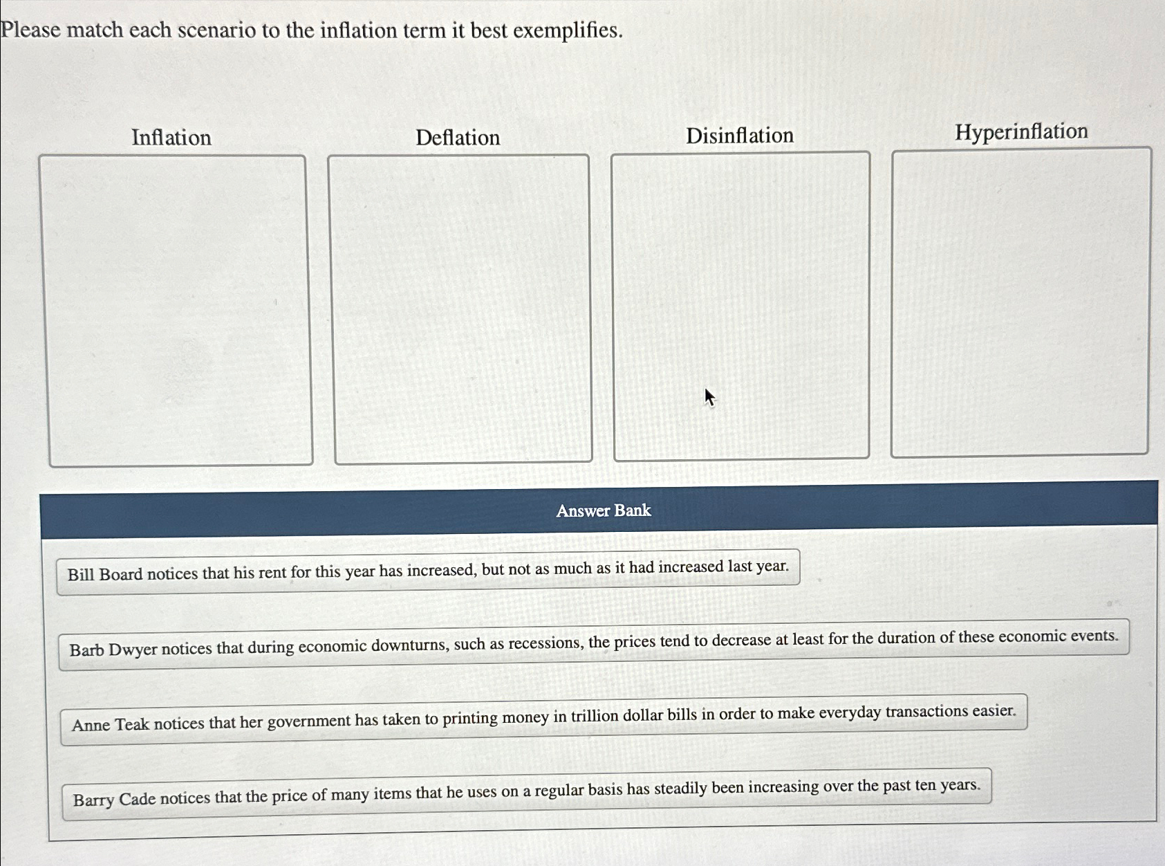 Solved Please match each scenario to the inflation term it | Chegg.com