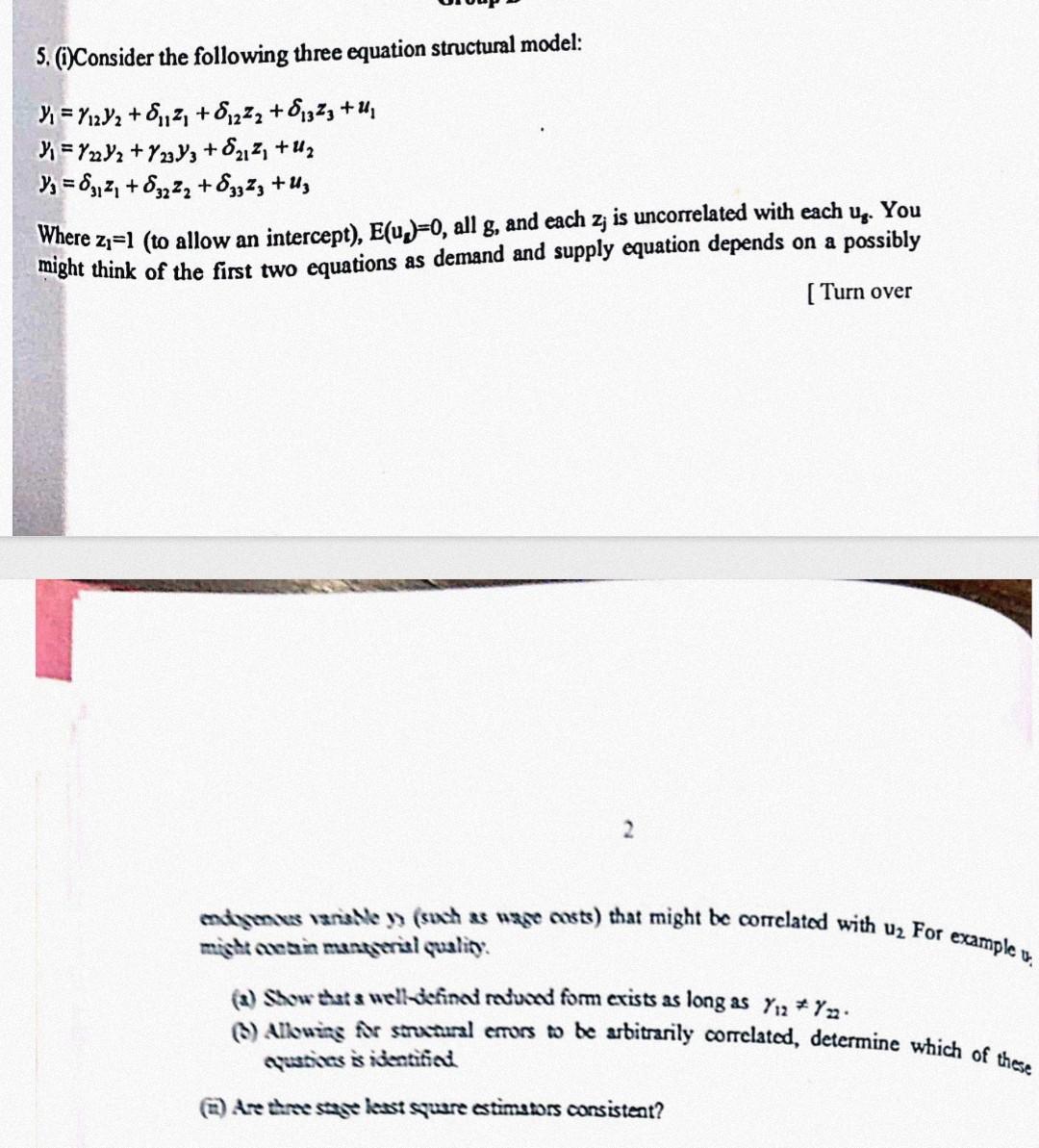 Solved 5. (i)Consider the following three equation | Chegg.com