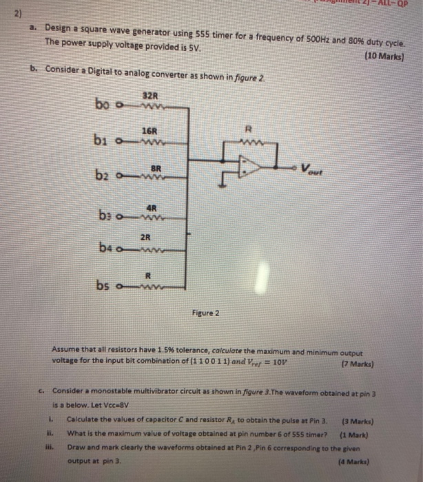 Solved QP 2) a. Design a square wave generator using 555 | Chegg.com