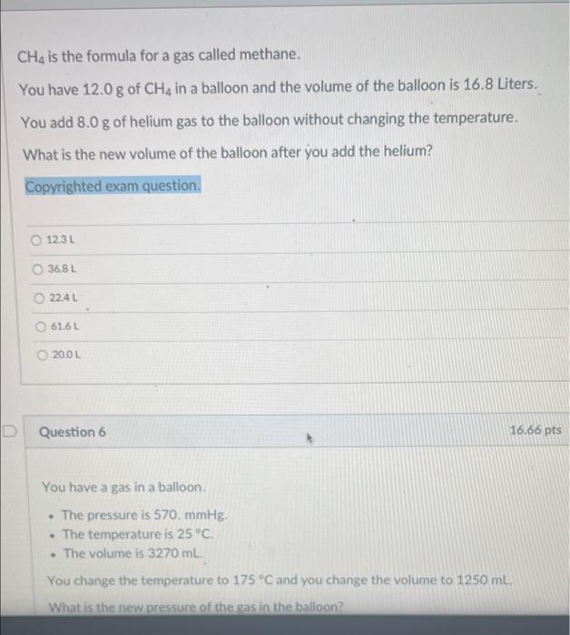Solved CH4 is the formula for a gas called methane. You have | Chegg.com