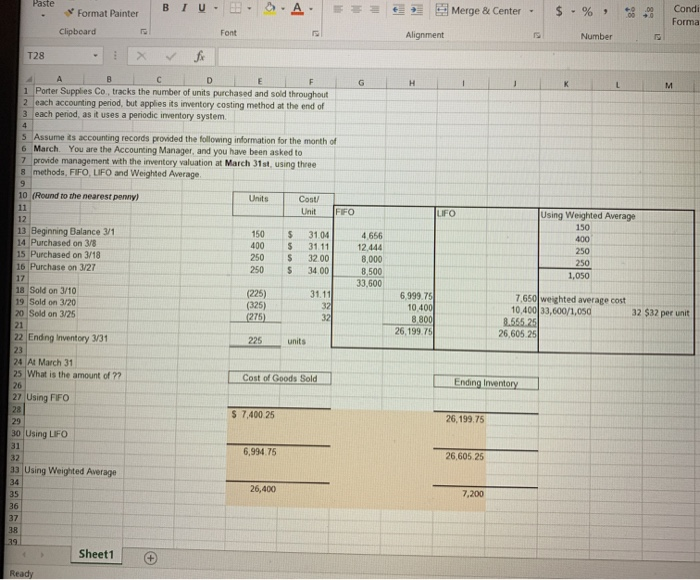 Solved Paste Merge & Center - $ - % , Format Painter | Chegg.com