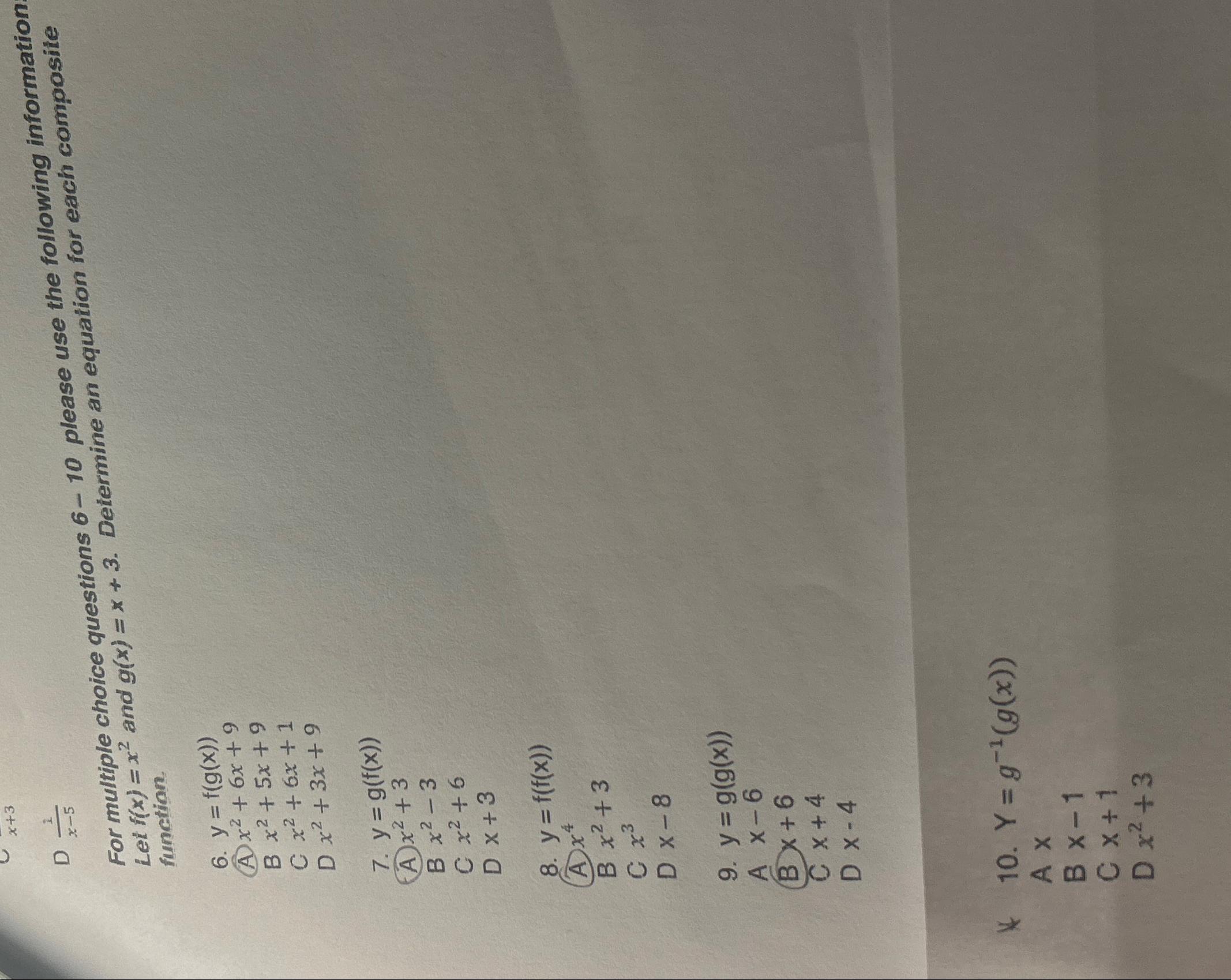 Solved For multiple choice questions 6-10 ﻿please use the | Chegg.com