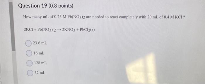 Solved How many mL of 0.25MPb(NO3)2 are needed to react | Chegg.com
