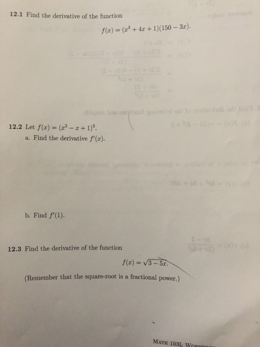 Solved 12.1 Find the derivative of the function f(x) = (x3 + | Chegg.com