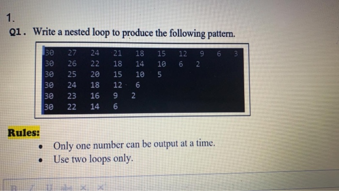 Solved 1. Q1. Write a nested loop to produce the following | Chegg.com
